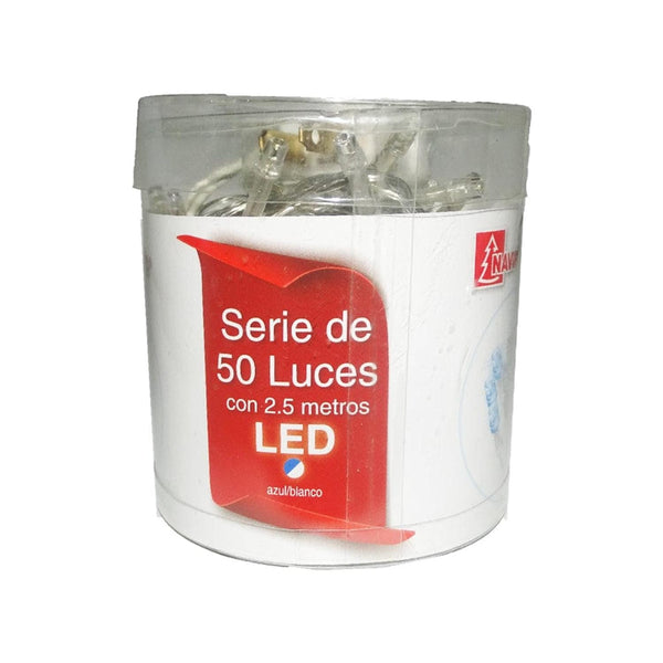 SERIE DE LUCES 50L LED AZUL/BLANCO CABLE TRANSP. - Almacenes farah