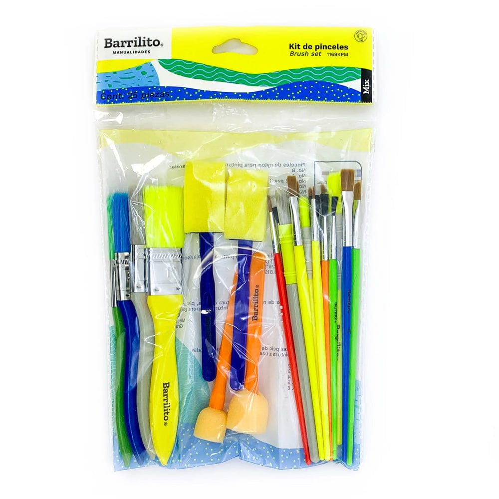 KIT DE PINCELES MIX CON 25PZ BARRILITO