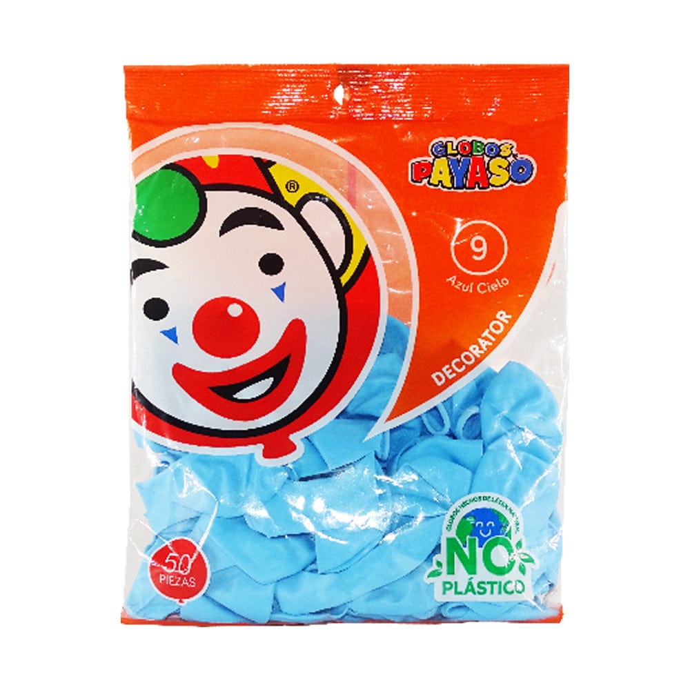 BOLSA C/50 GLOBOS PAYASO #9 AZUL CIELO